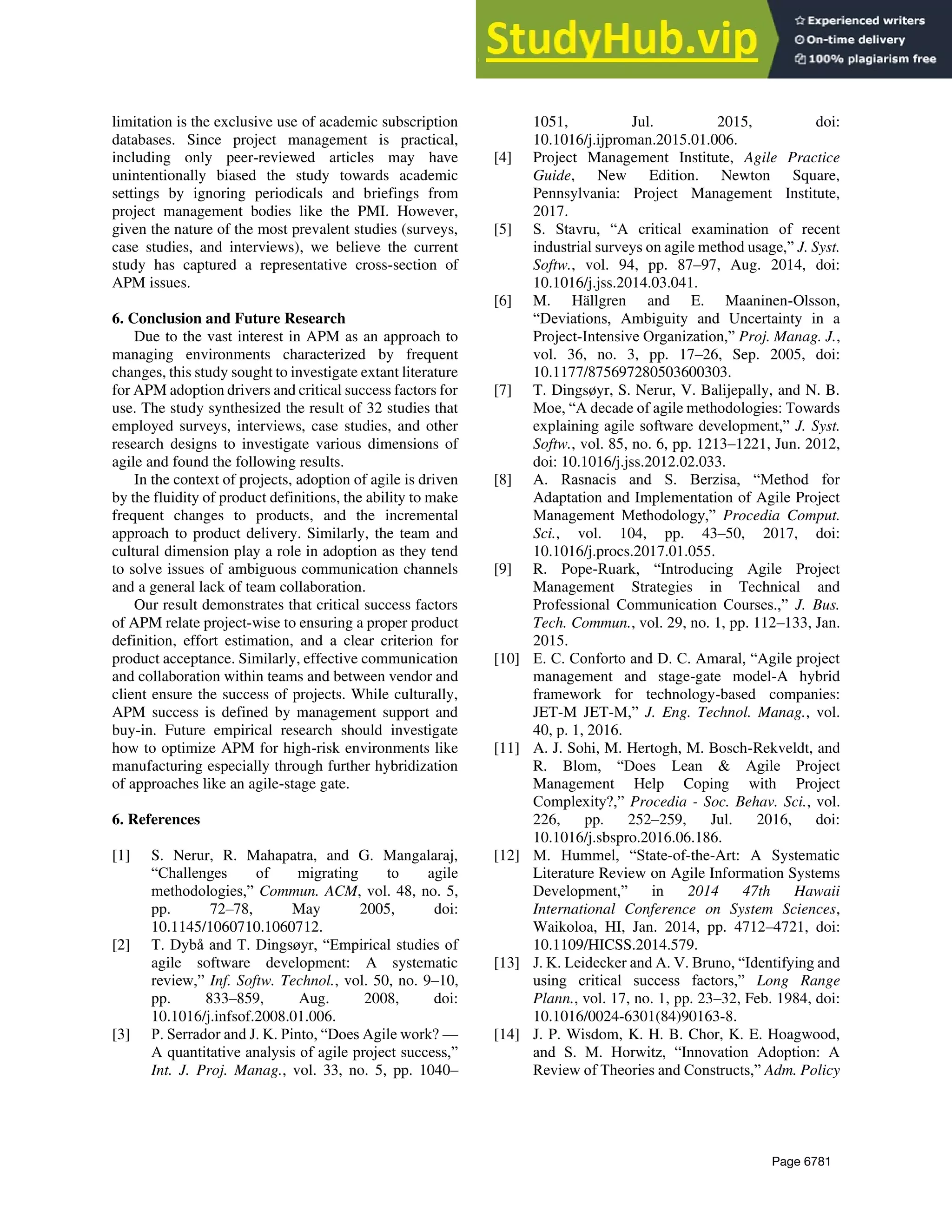 Agile Project Management A Systematic Literature Review Of Adoption Drivers And Critical Success ...