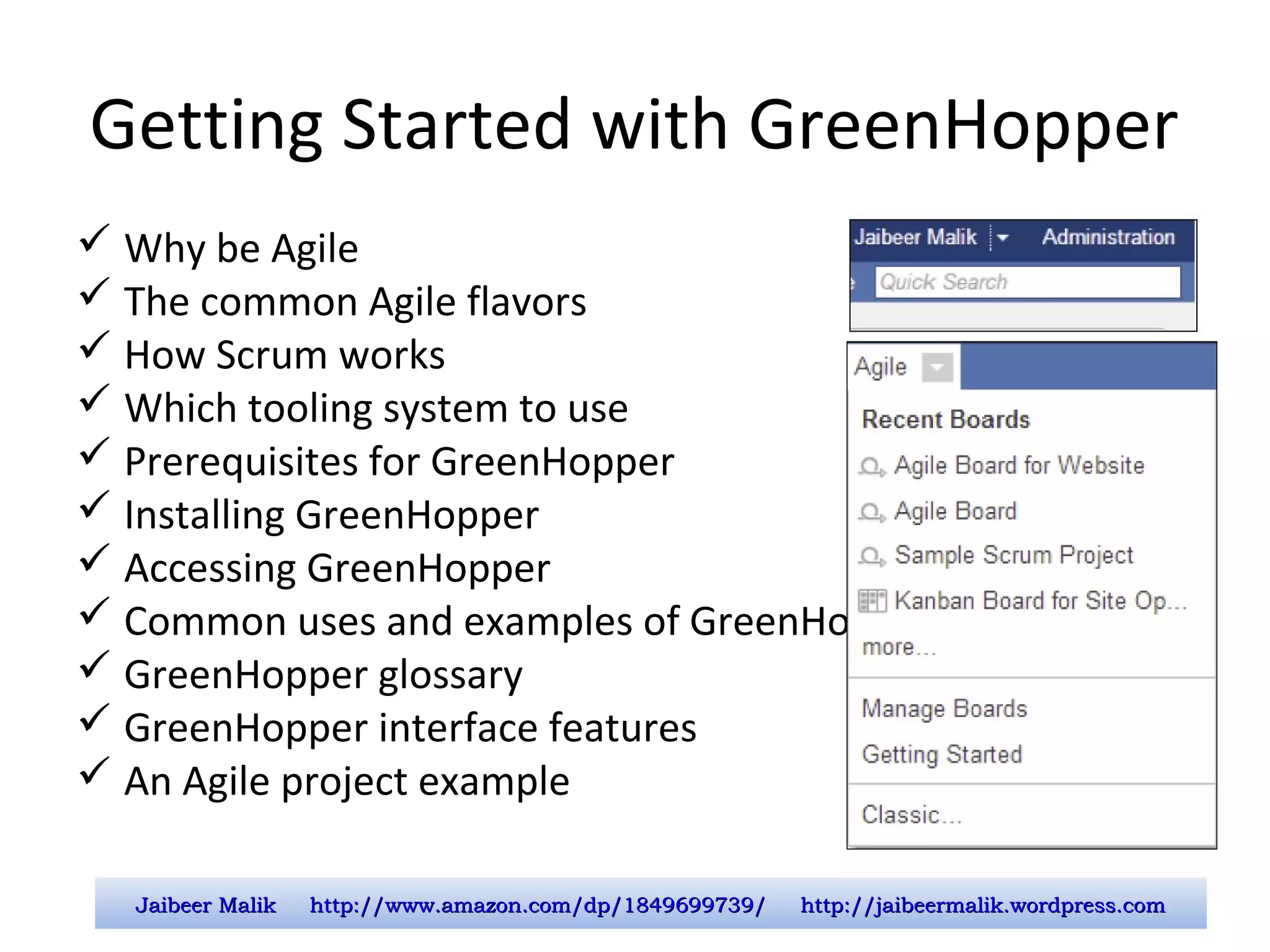 Agile project management with green hopper 6 blueprints | PPT