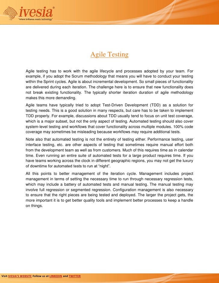 Agile Testing Methodology , Agile Lifecycle and Processes