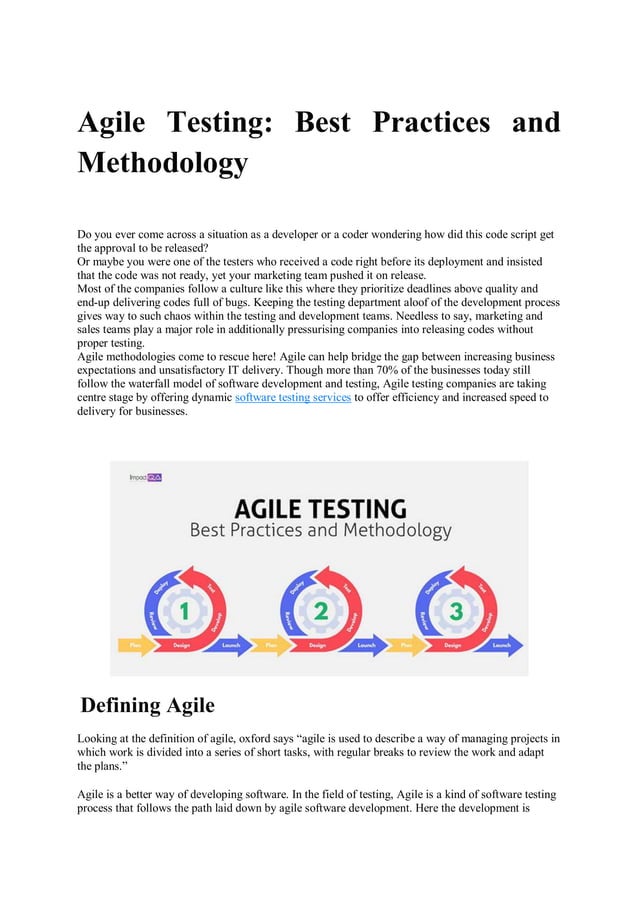 Agile Testing: Best Practices and Methodology | PDF