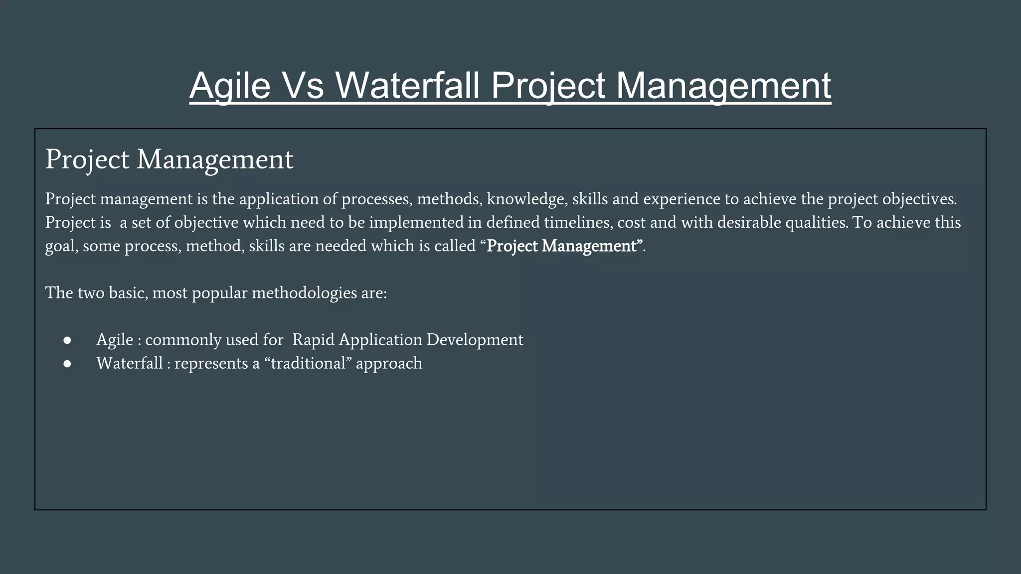 Agile vs Waterfall Project Management Presentation | PPTX