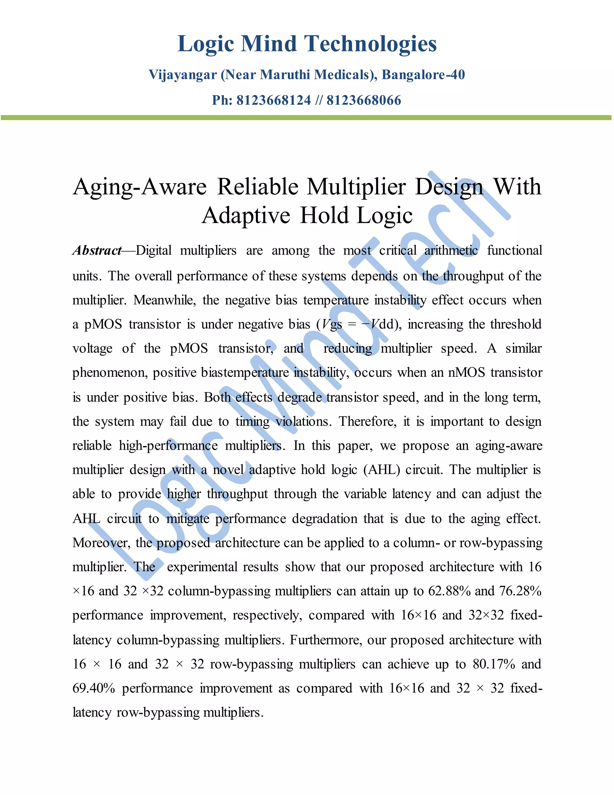 Aging aware reliable multiplier design with | DOCX | Computer Software ...