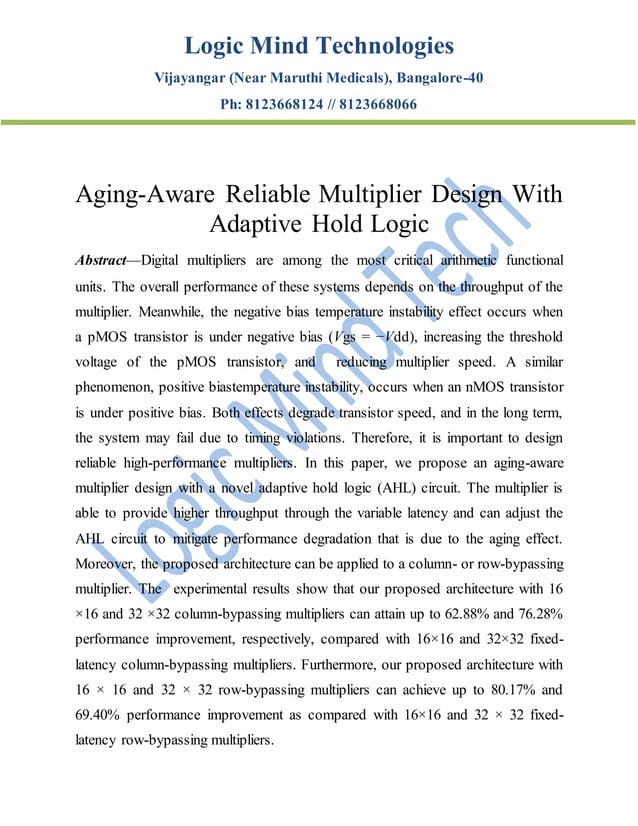 Aging aware reliable multiplier design with | DOCX | Computer Software ...