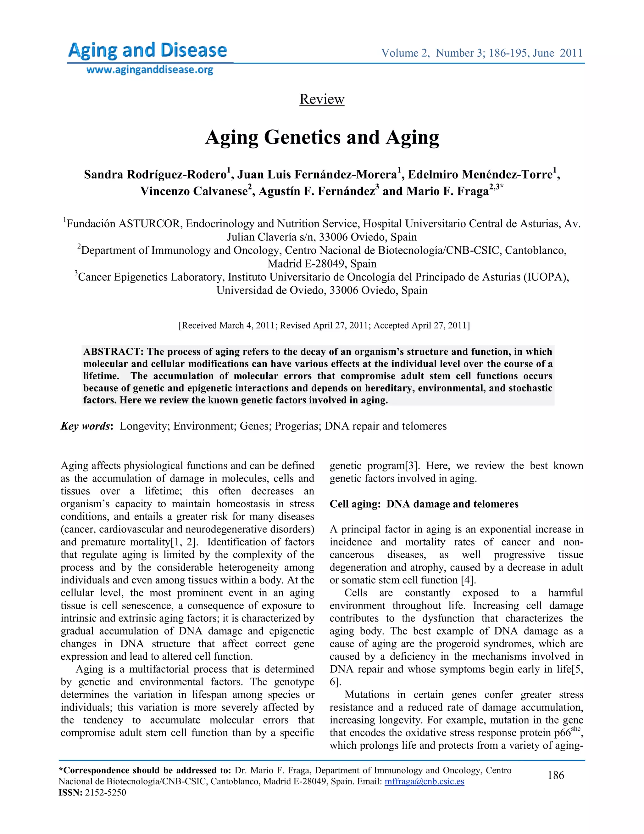 Aging genetics and aging | PDF | Genetics | Science