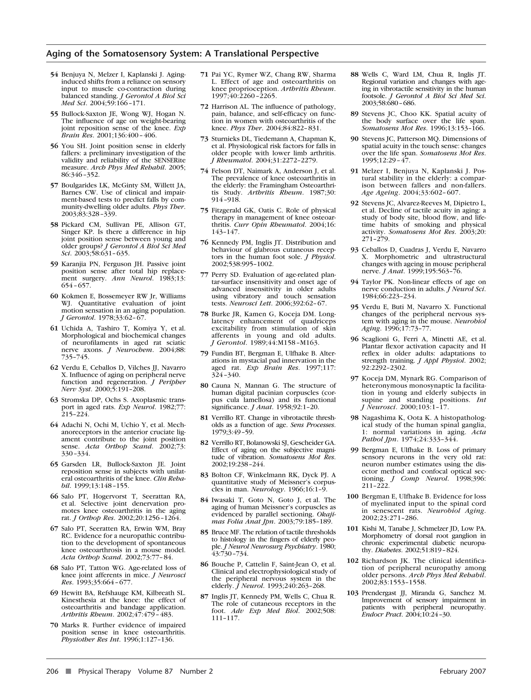 Aging of the somatosensory system. a translational perspective | PDF