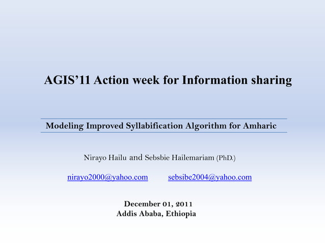 Modeling Improved Syllabification Algorithm for Amharic | PPTX | Technology & Computing
