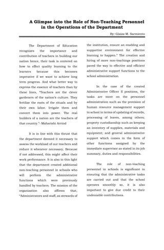 A Glimpse on the Role of Non-Teaching Personnel in the Operations of ...
