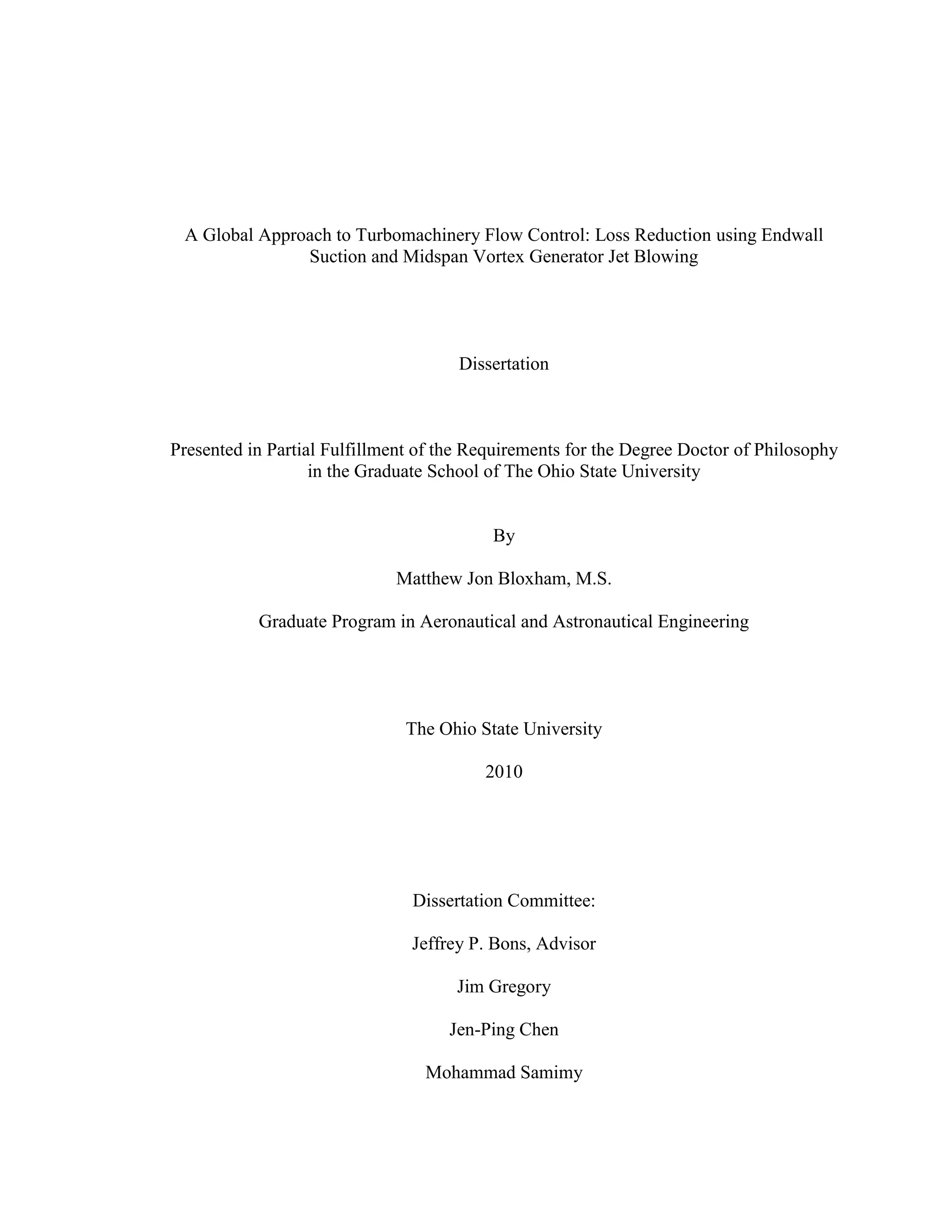Turbomachinery Flow Control For Loss Reduction Pdf
