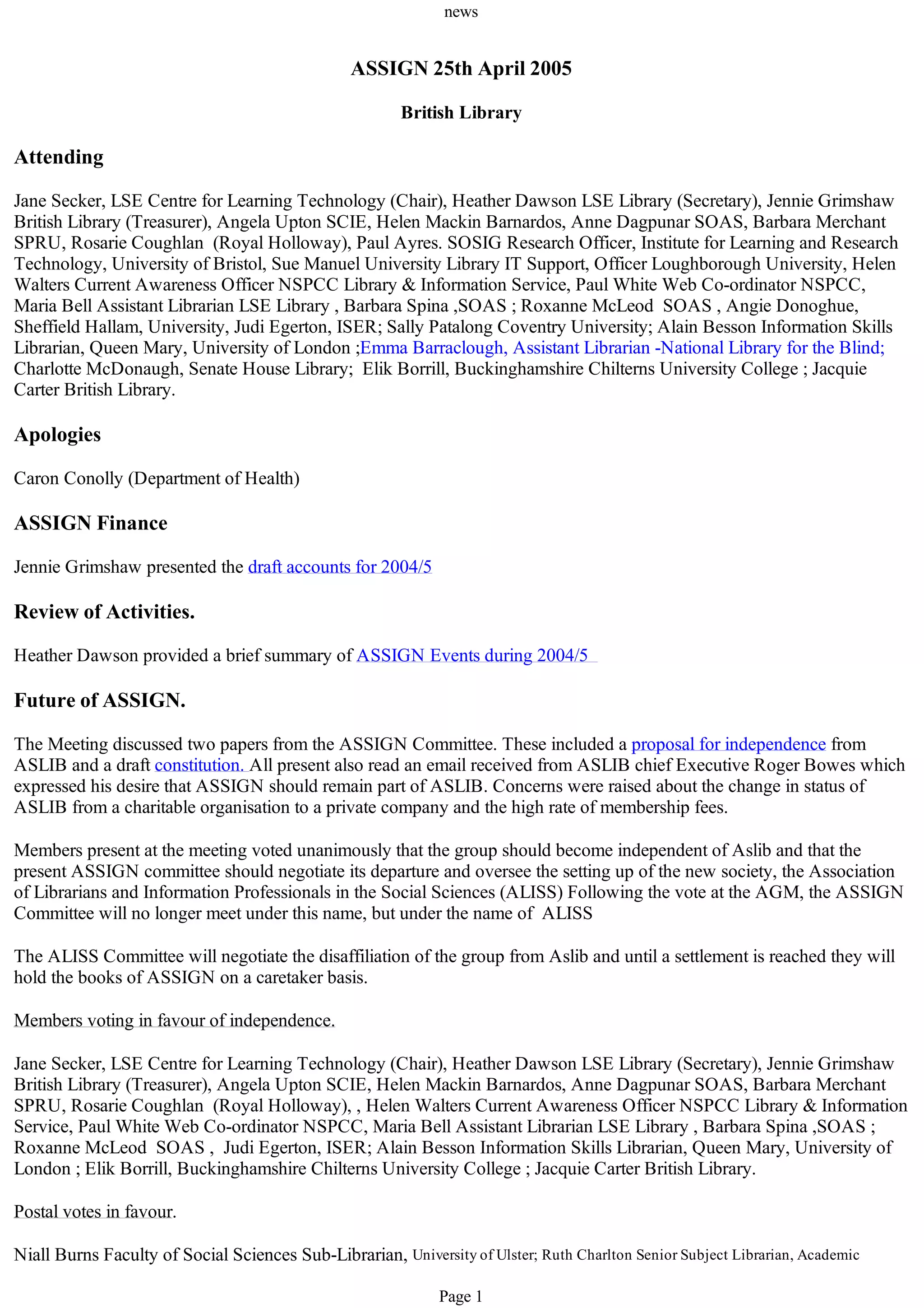 ALISS AGM 2005 minutes | PDF