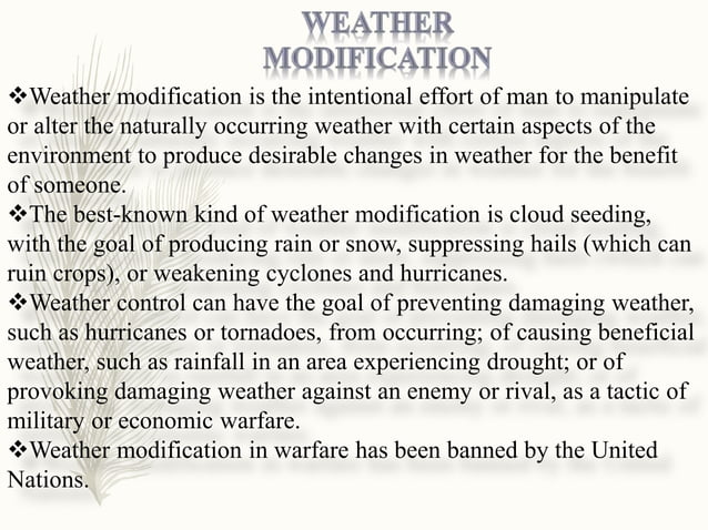 Modification of weather hazards: weather modification for agriculture; scientific advances in ...