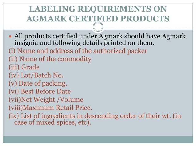 AGMARK-Agricultural Marketing-Indian Food Safety Standards | PDF ...