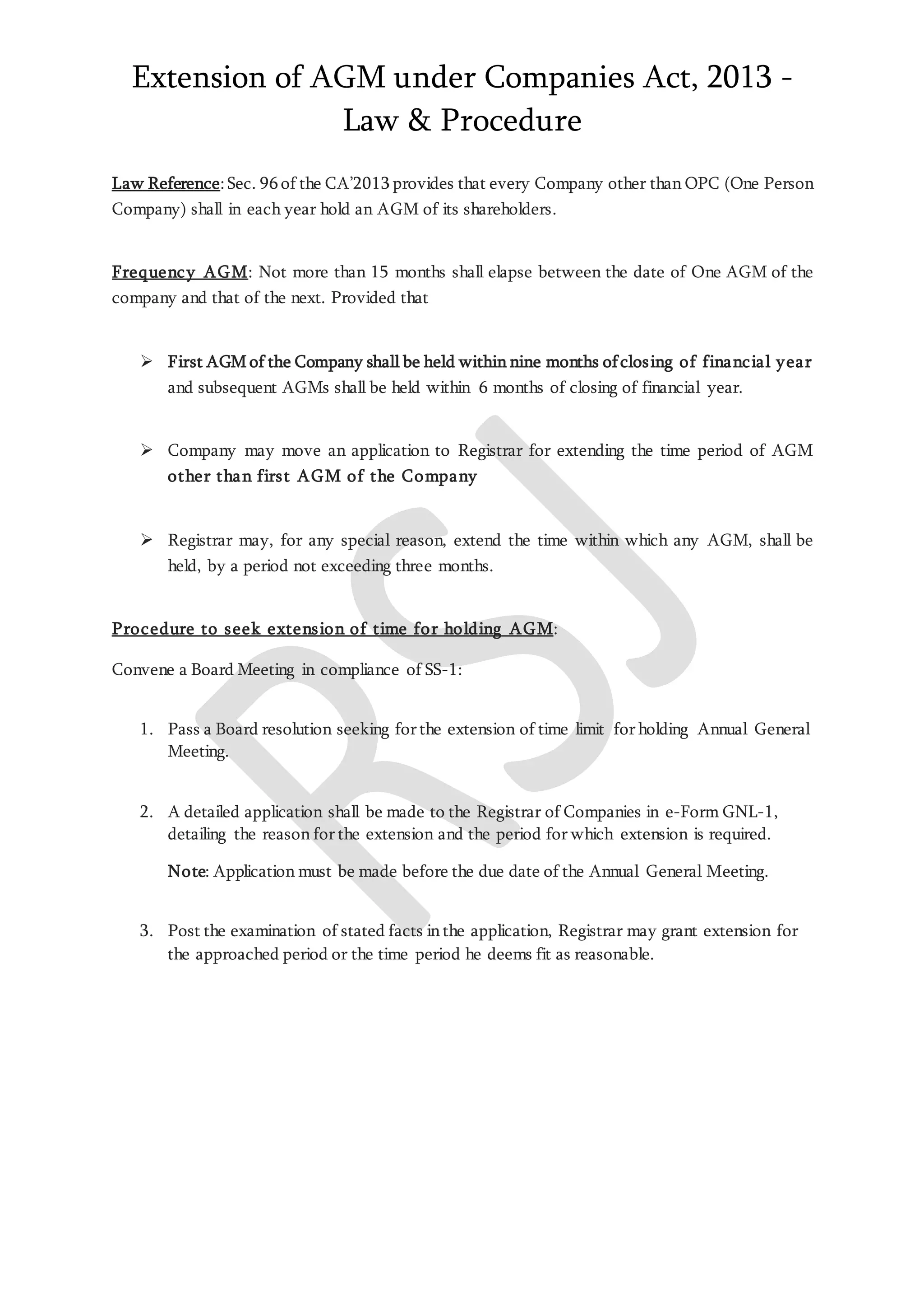 Extension of AGM under Companies Act, 2013 | PDF