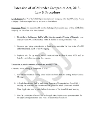 Extension of AGM under Companies Act, 2013 | PDF