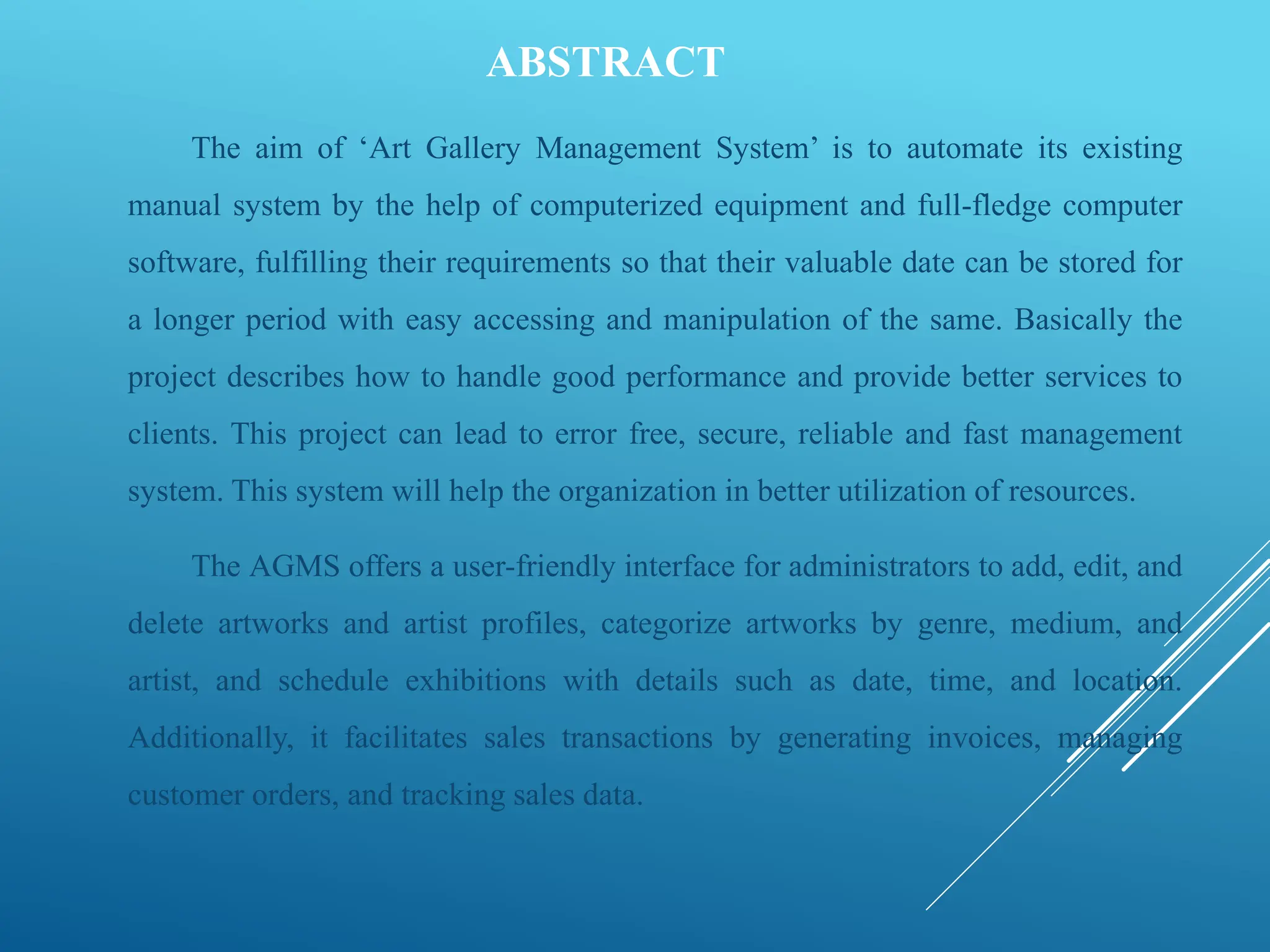 ART GALARY MANAGEMENT SYSTEM ART GALARY MANAGEMENT SYSTEM | PPTX