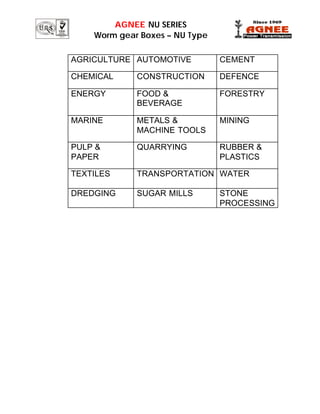Agnee nu series worm gear units | PDF