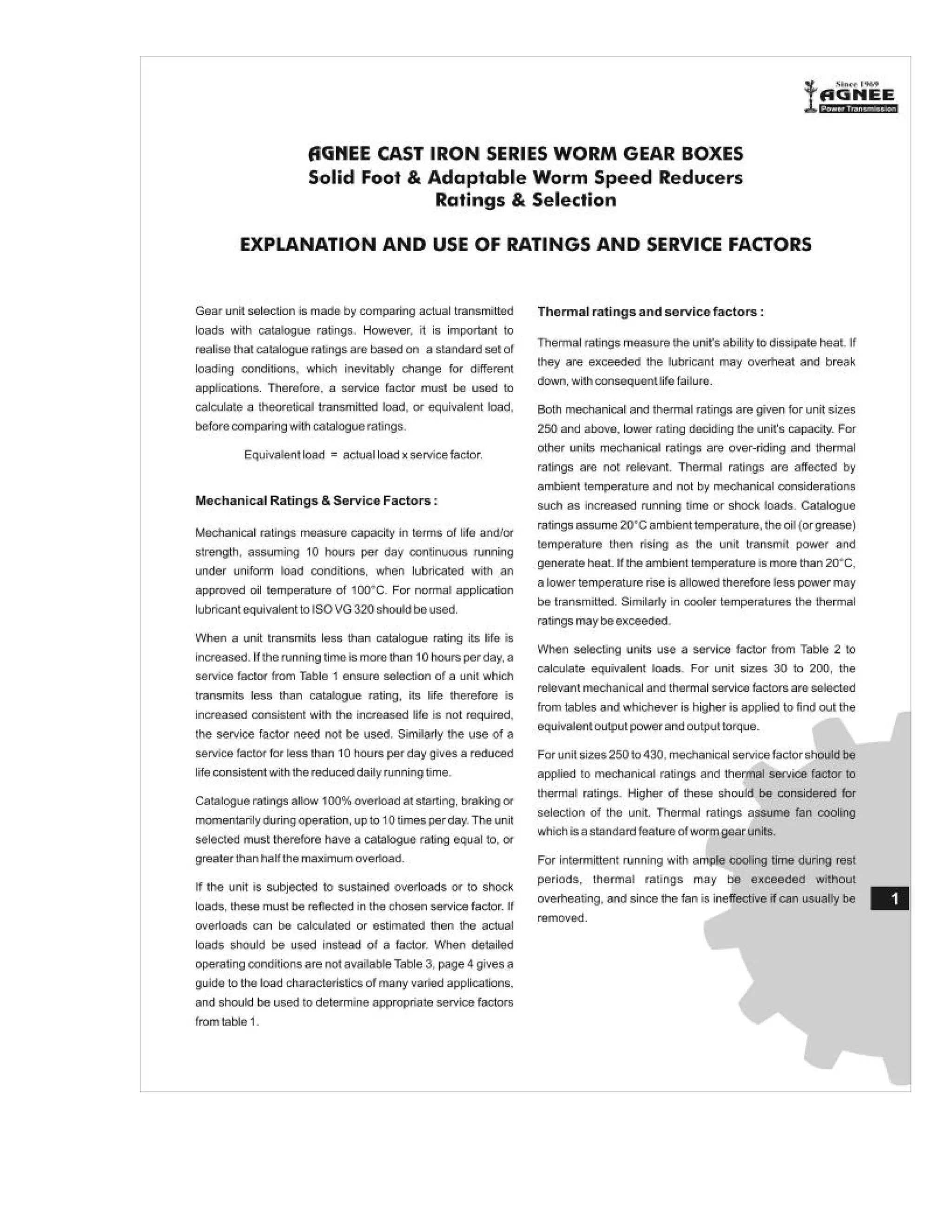 Agnee worm speed reducer complete literature | PDF