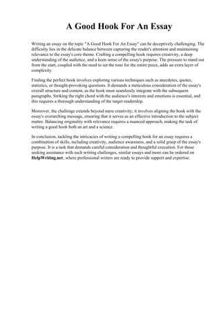A Good Hook For An Essay. University of Louisville | PDF ...