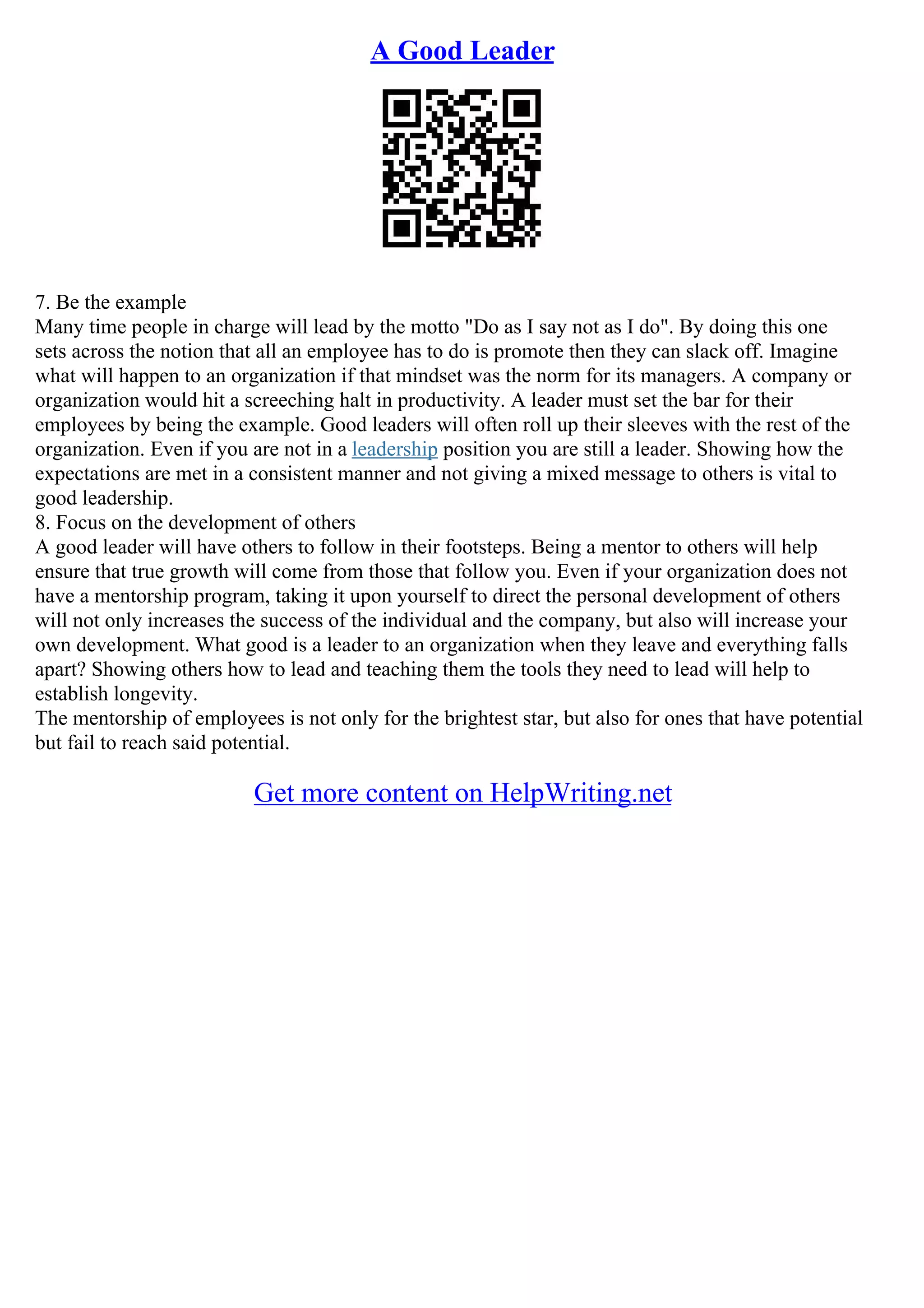 A Good Leader Essay | PDF | Career Advice | Careers