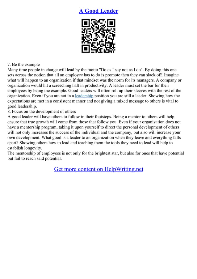 A Good Leader Essay | PDF | Career Advice | Careers