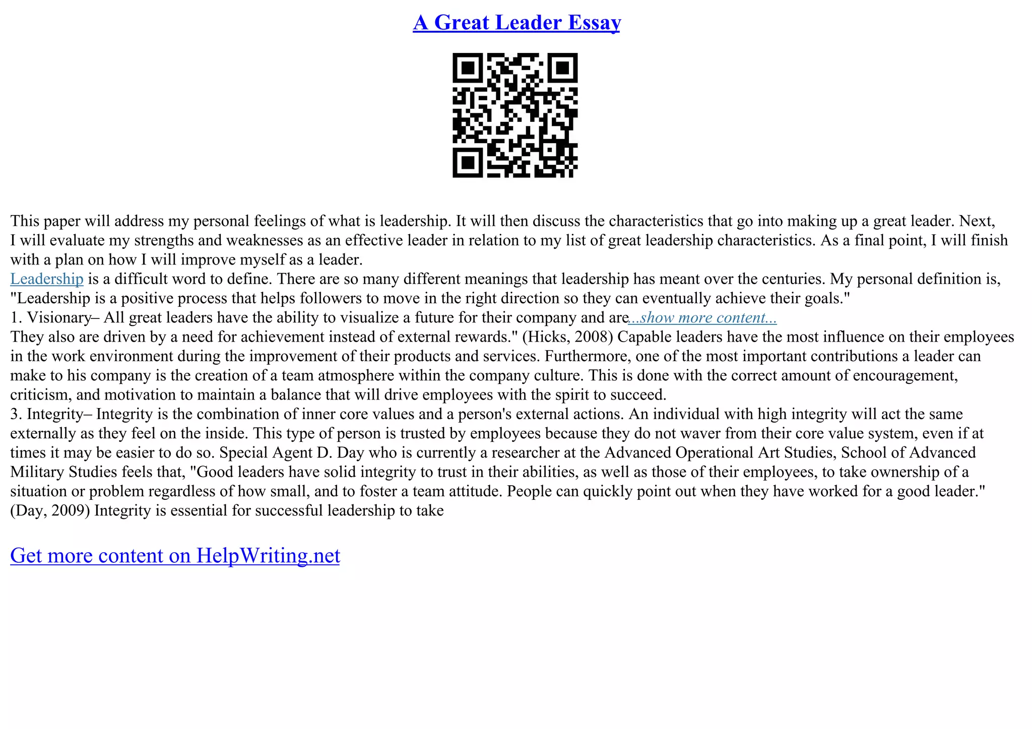 A Good Leader Essay | PPT