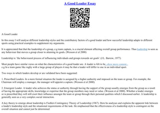 A Good Leader Essay | PPT
