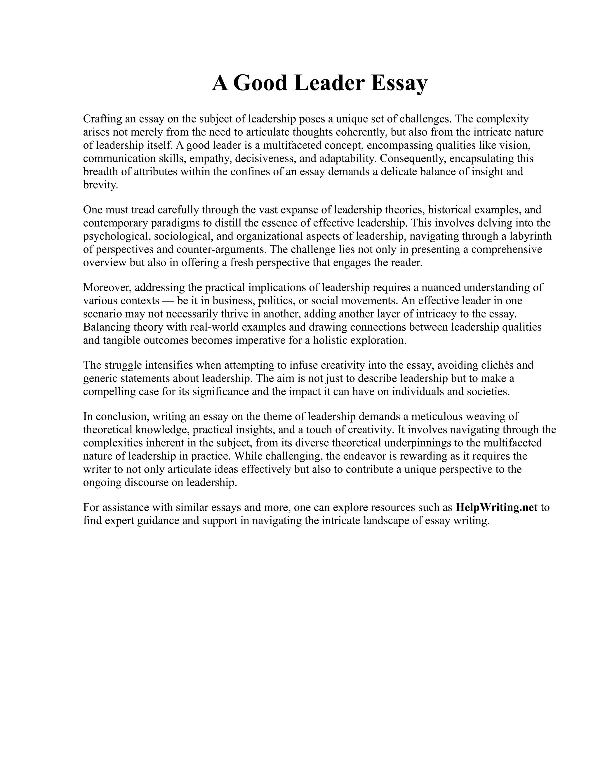 A Good Leader Essay | PDF