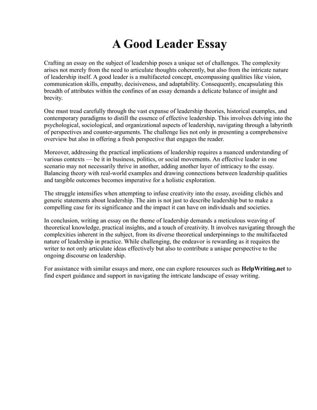 A Good Leader Essay | PDF
