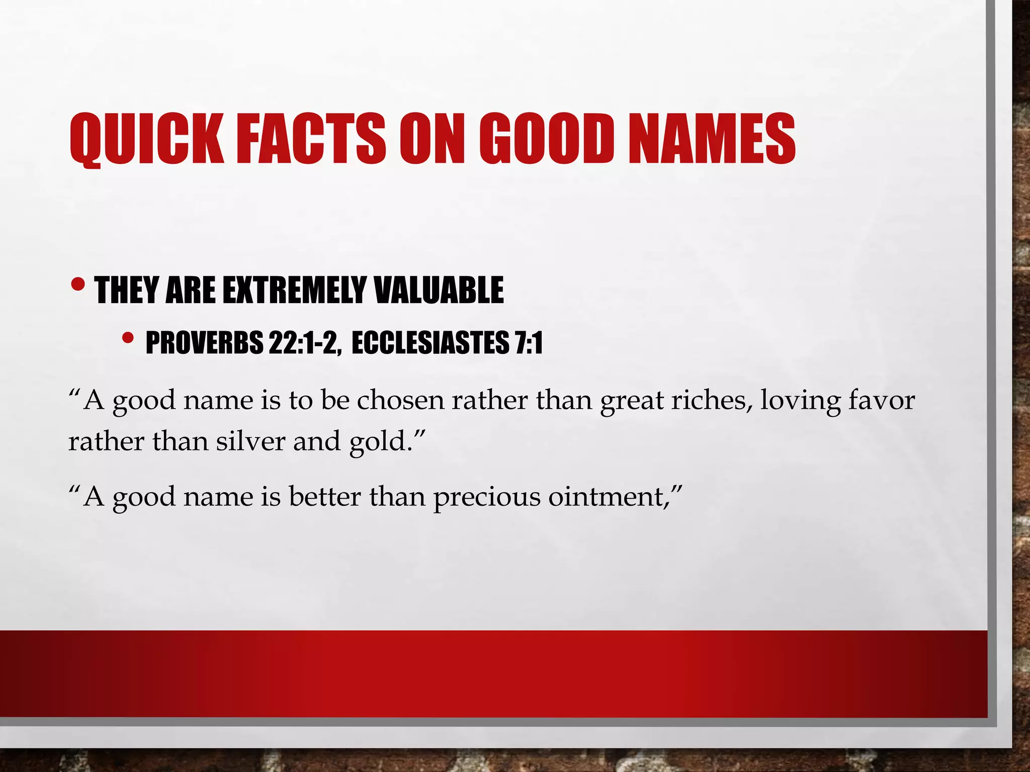A Good Name | PPT