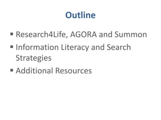 Effective Search Strategies for Researchers. Finding resources on AGORA ...