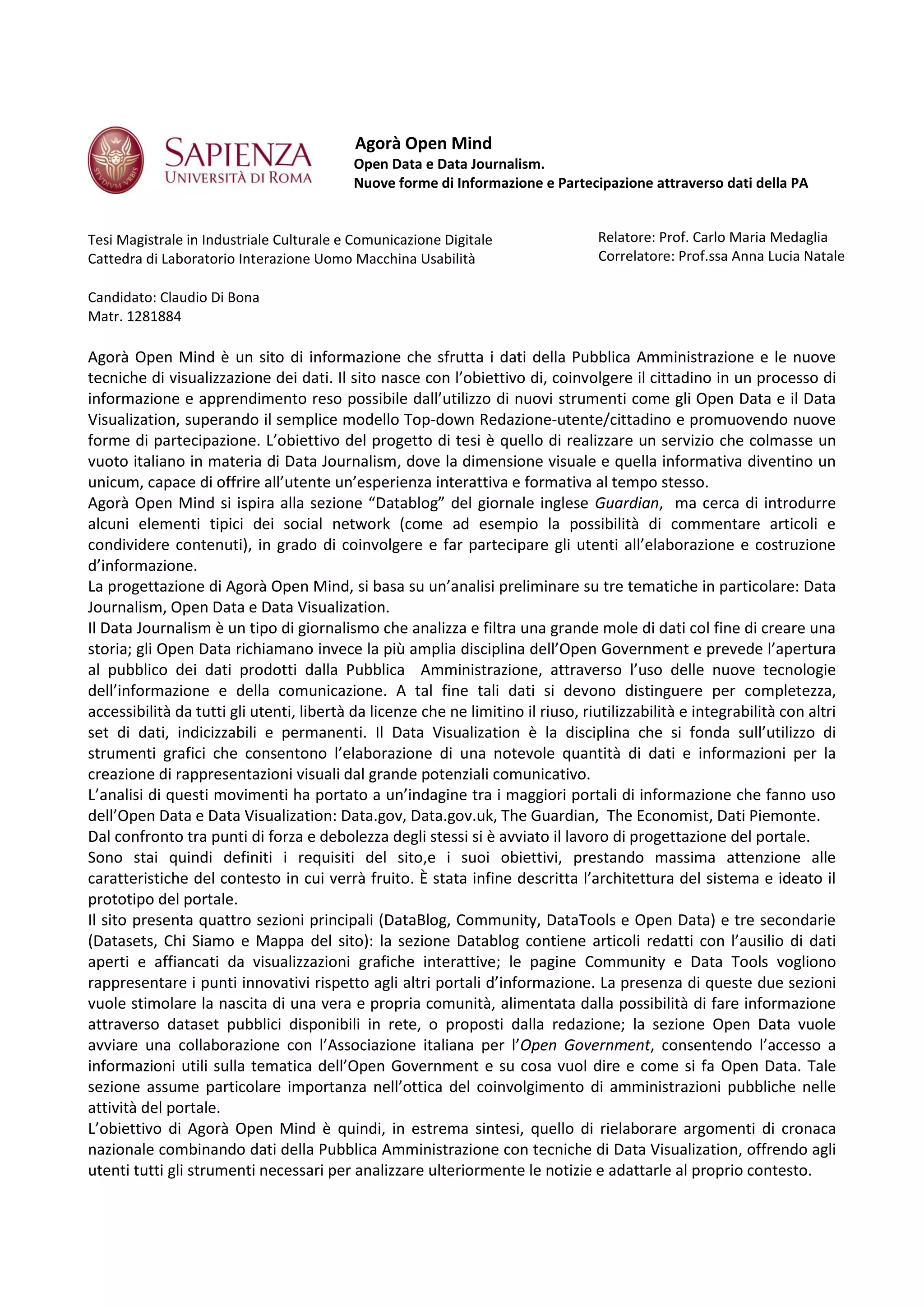 Agorà open mind (abstract)_Claudio Di Bona | PDF