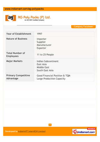 AG Poly Packs Private Limited, Ghaziabad, Plastic Components | PDF ...