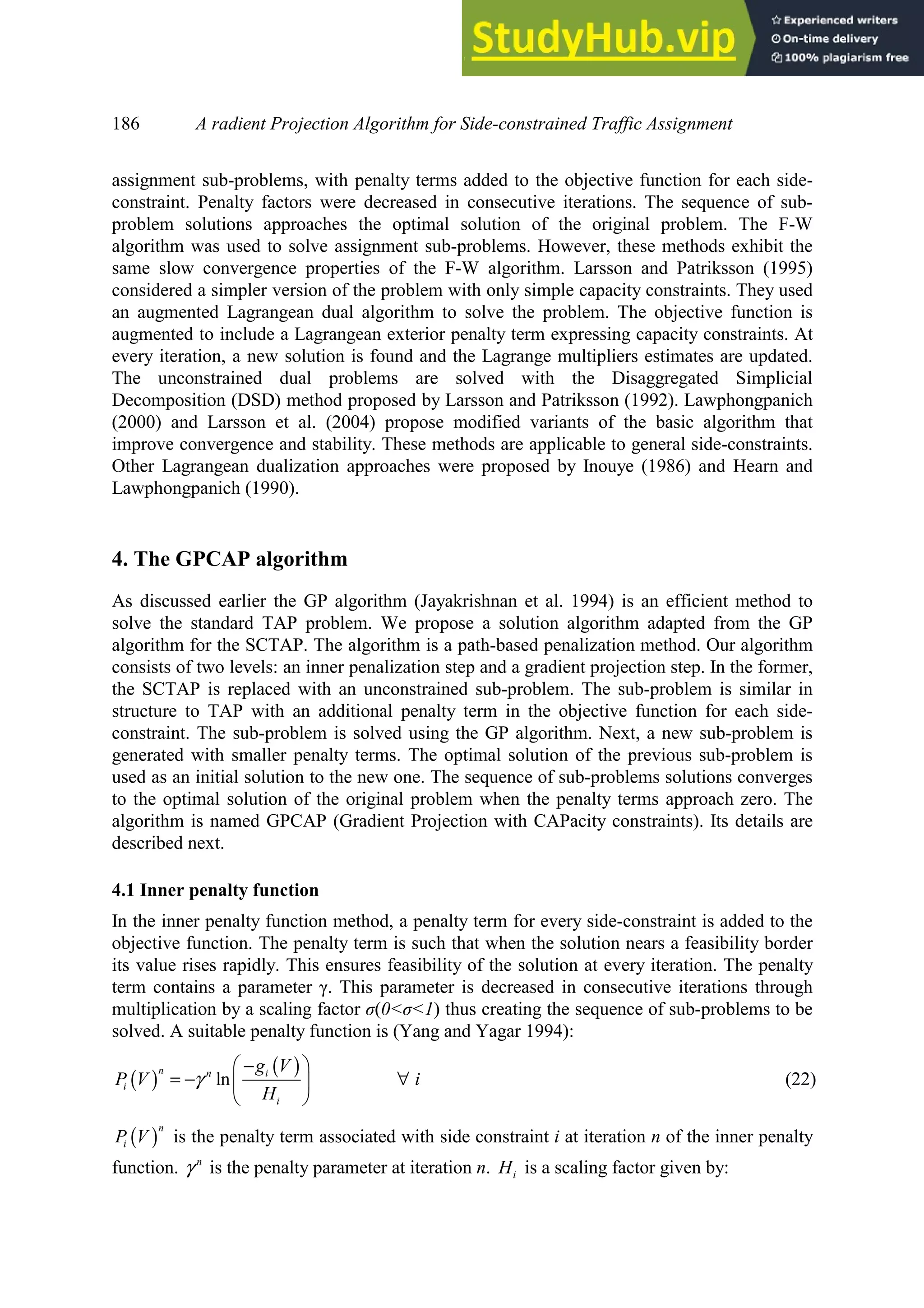A Gradient Projection Algorithm For Side Constrained Traffic Assignment