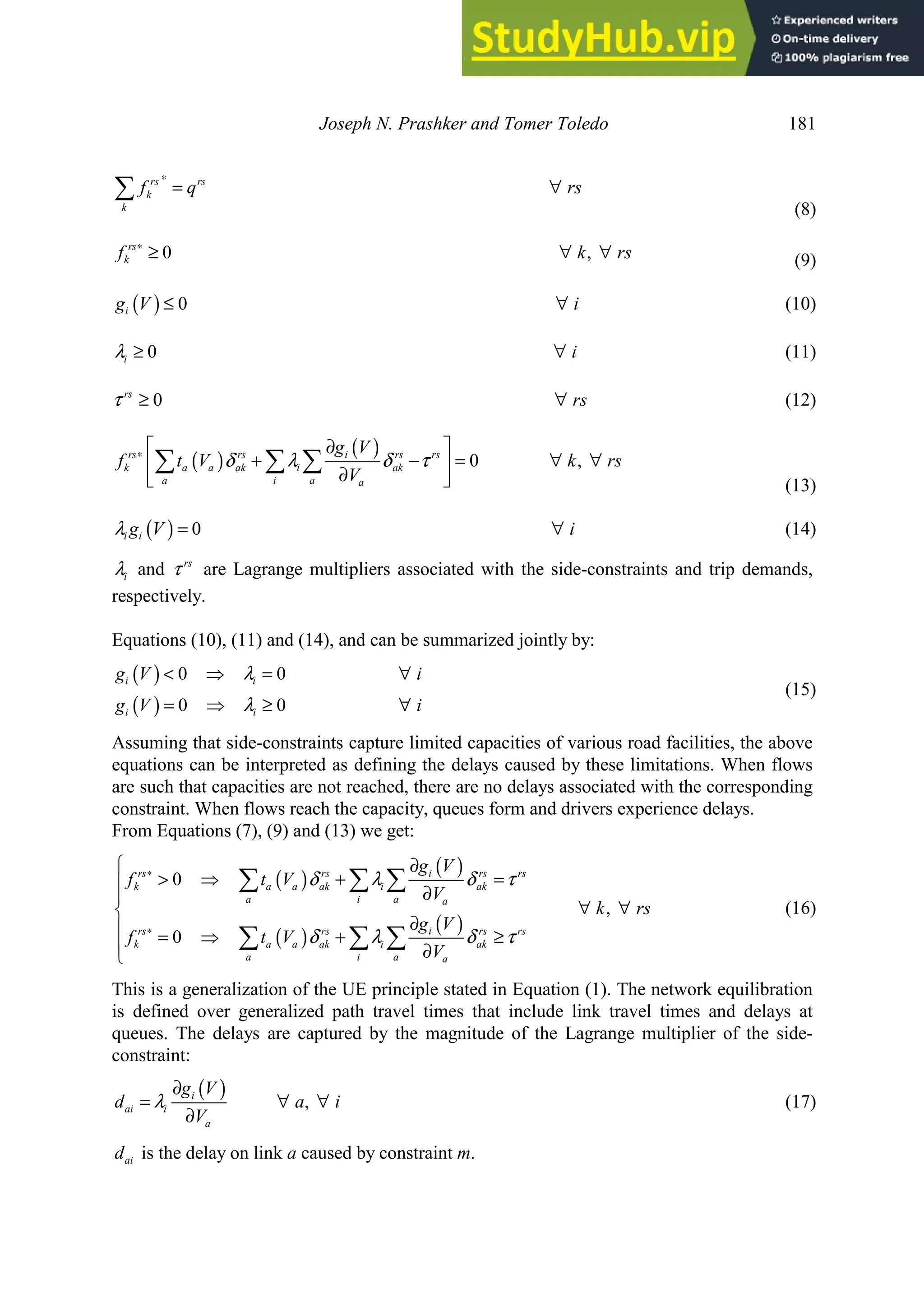 A Gradient Projection Algorithm For Side Constrained Traffic Assignment