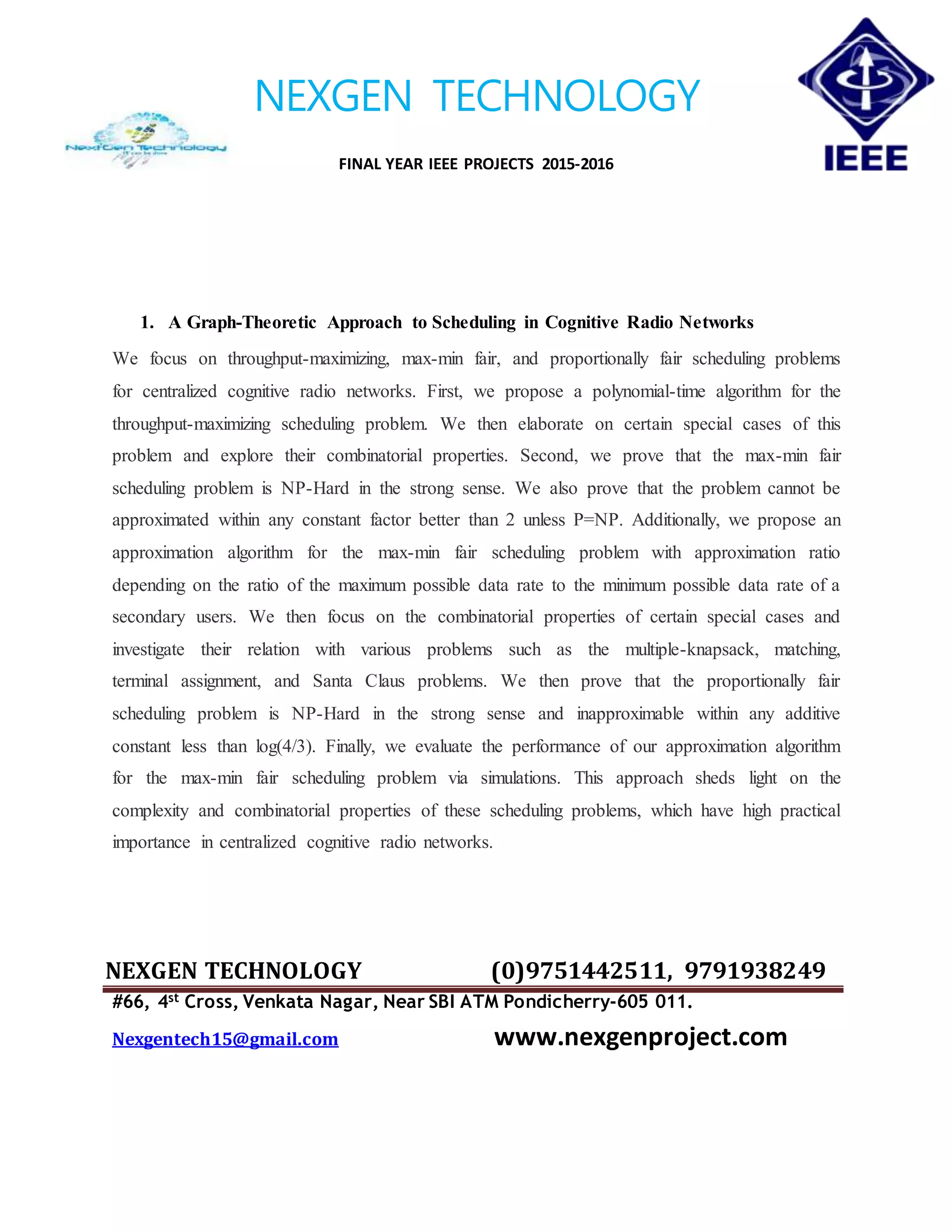 A Graph Theoretic Approach To Scheduling In Cognitive Radio Networks Docx