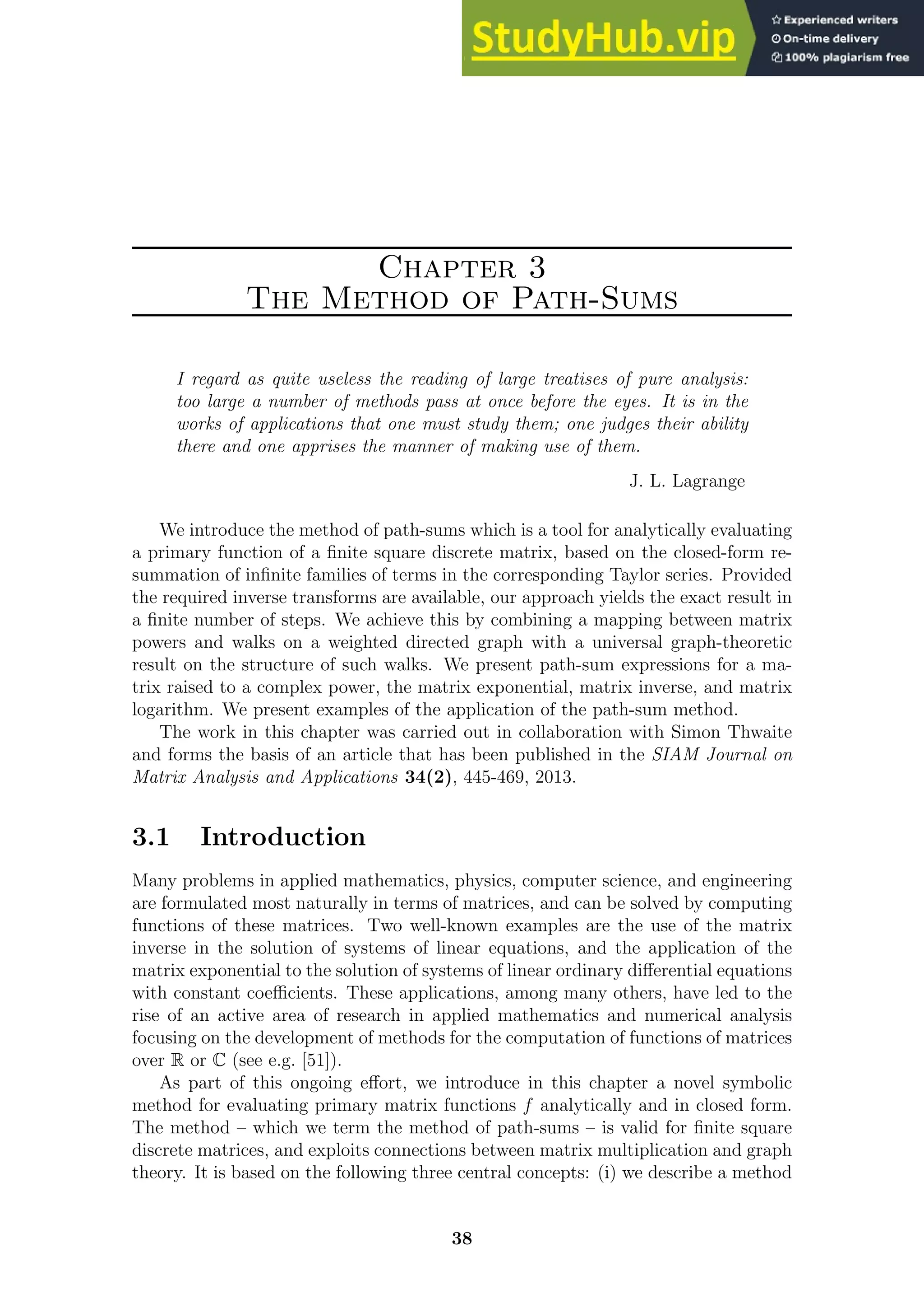 A Graph Theoretic Approach To Matrix Functions And Quantum Dynamics (PhD Thesis) | PDF