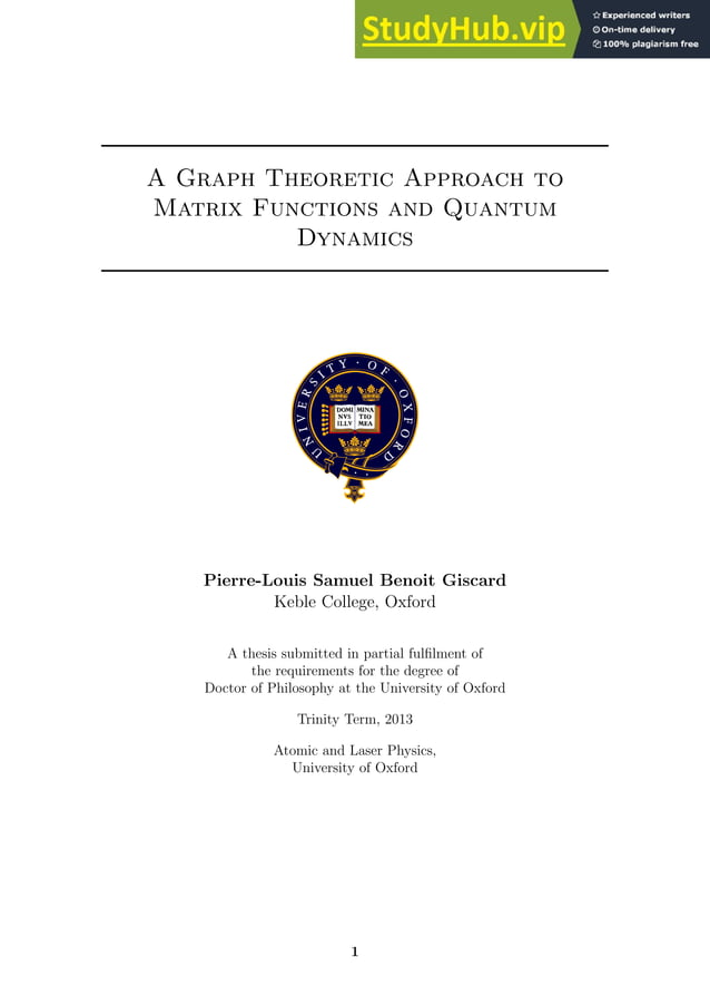 A Graph Theoretic Approach To Matrix Functions And Quantum Dynamics ...