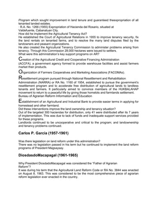 Agrarian land reform program (roxas aquino) | DOCX
