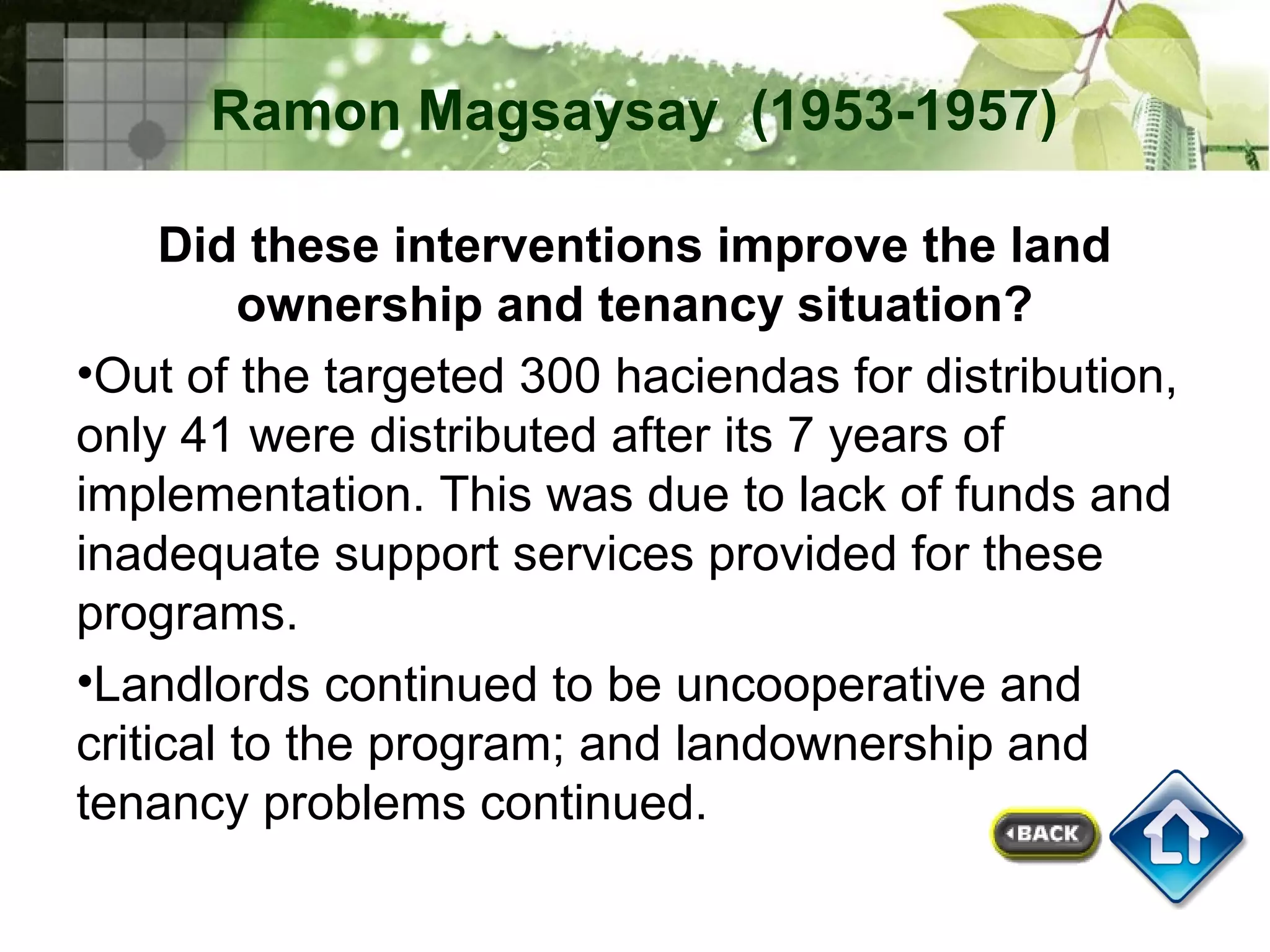 Agrarian land reform program (roxas aquino) | PPT