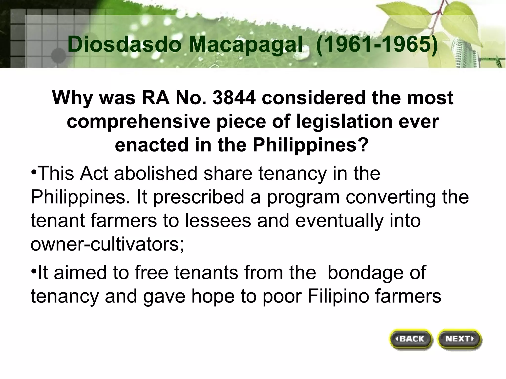 Agrarian land reform program (roxas aquino) | PPT