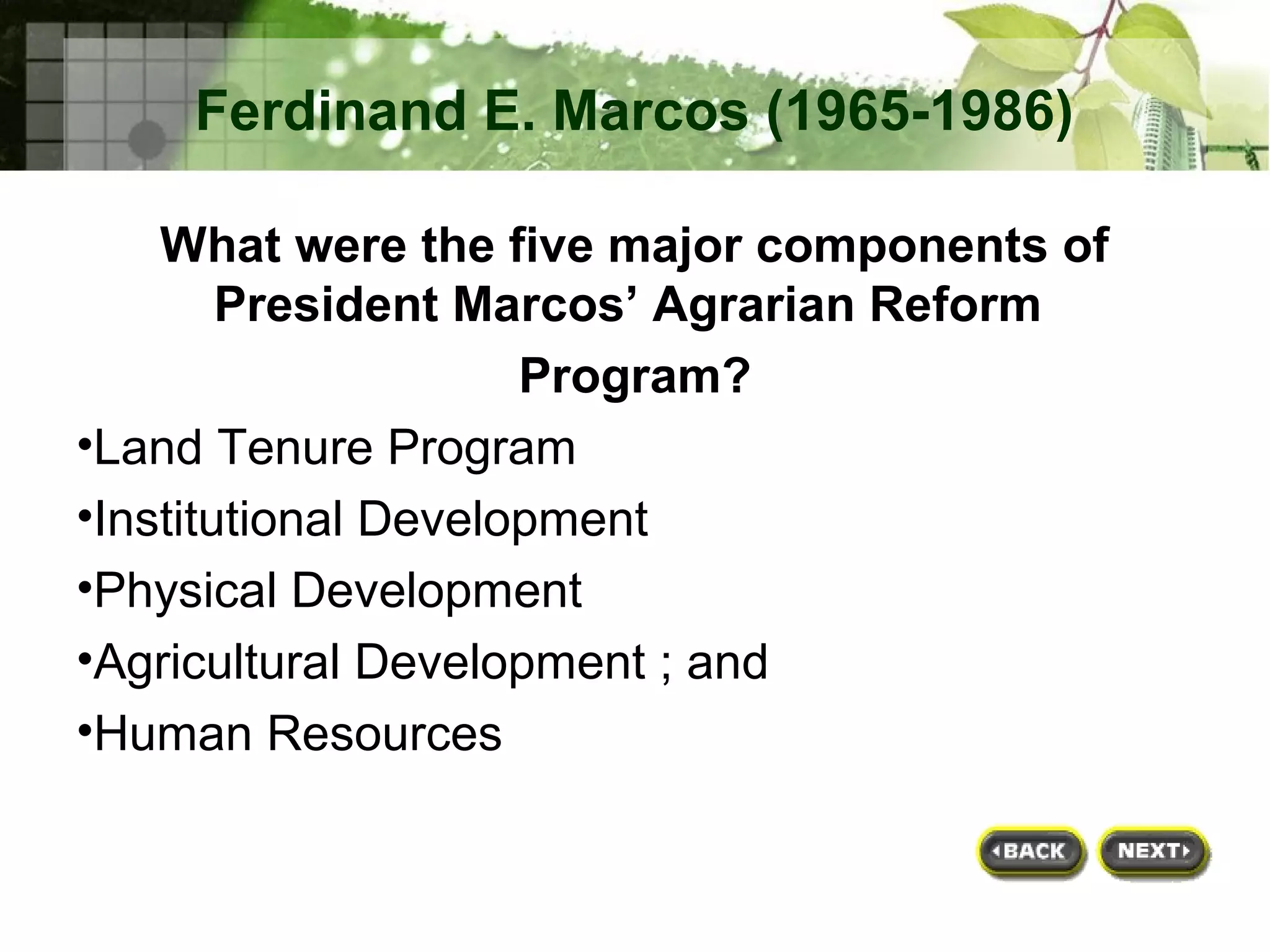 Agrarian land reform program (roxas aquino) | PPT