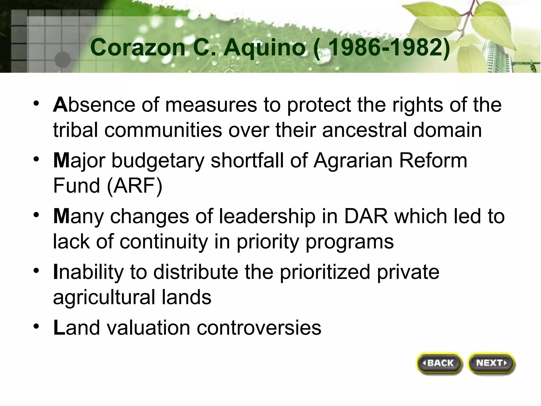 Agrarian land reform program (roxas aquino) | PPT