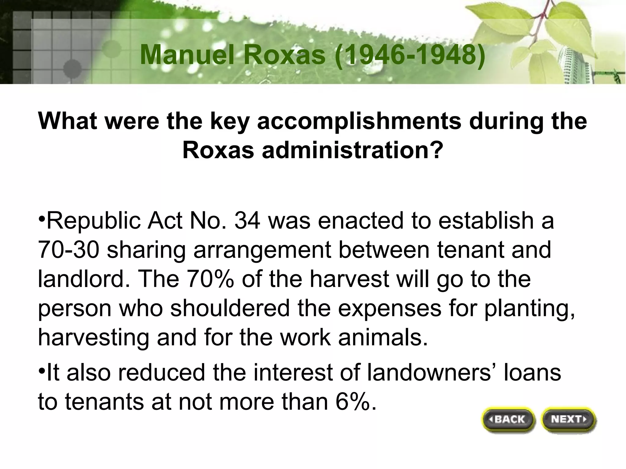 Agrarian land reform program (roxas aquino) | PPT