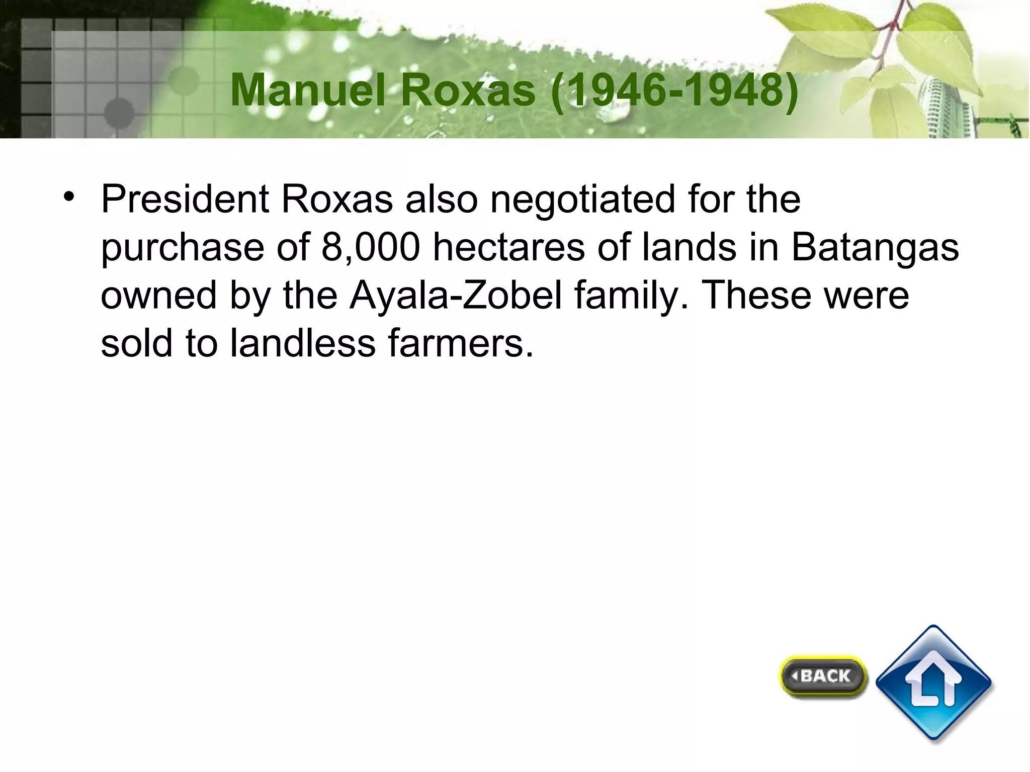 Agrarian land reform program (roxas aquino) | PPT