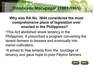 Agrarian land reform program (roxas aquino) | PPT