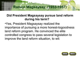 Agrarian land reform program (roxas aquino) | PPT