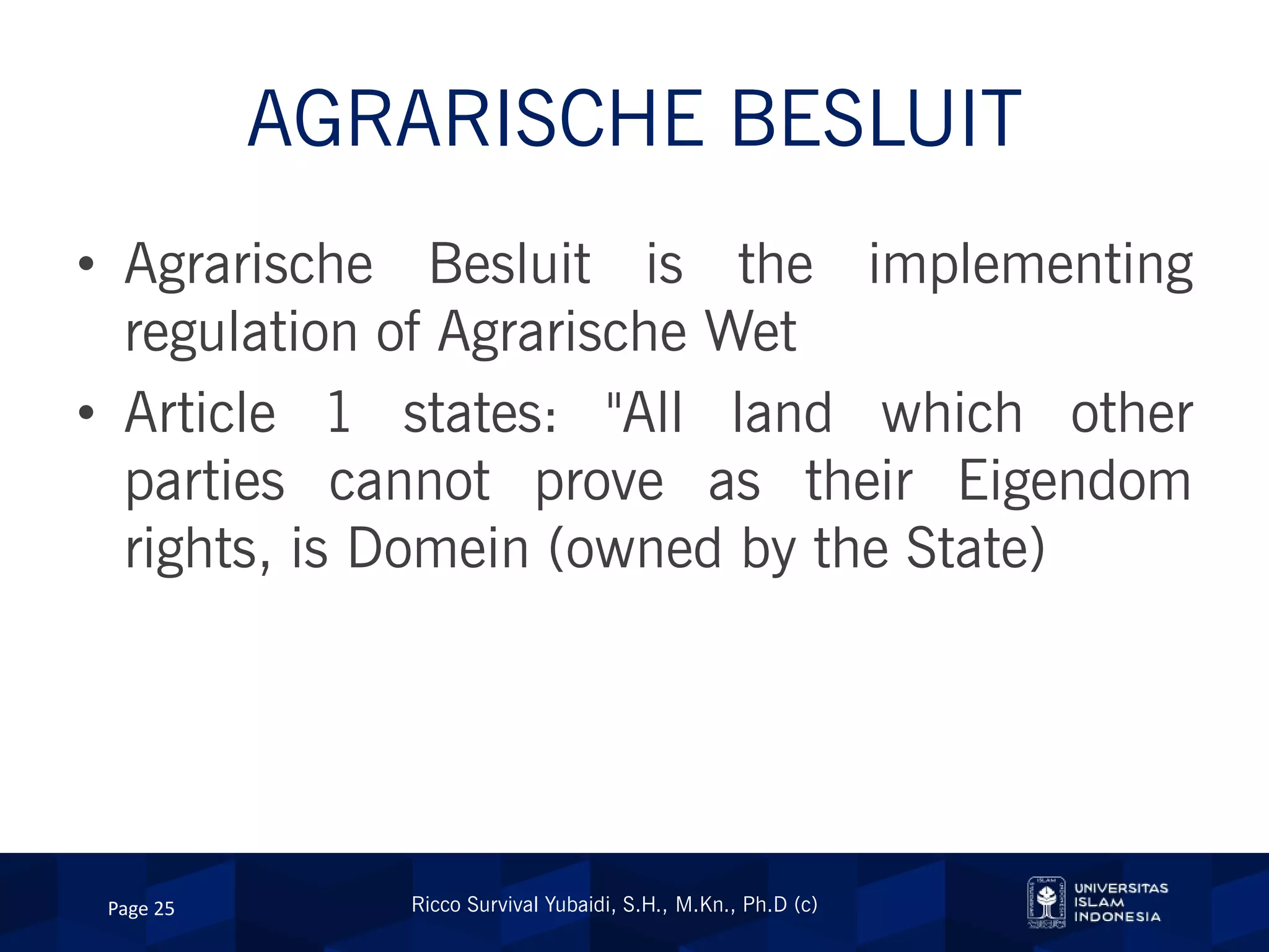 Hukum Agraria Indonesia Masa Penjajahan - Ricco Survival Yubaidi, SH ...