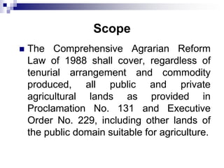 Comprehensive Agrarian Reform Program or RA 6657 | PPTX