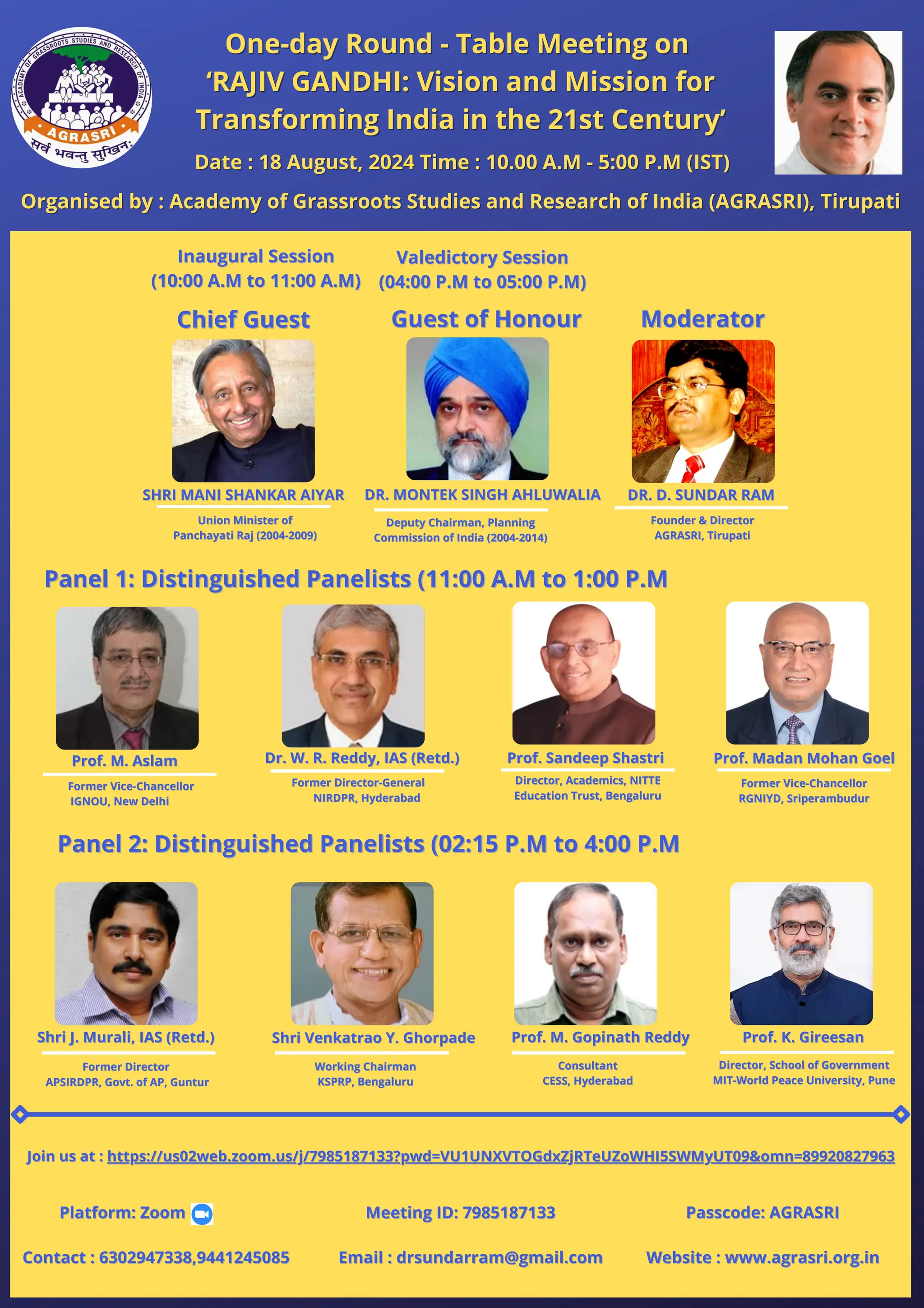 Invitation Card - AGRASRI One-day Round - Table Meeting on 'Rajiv ...