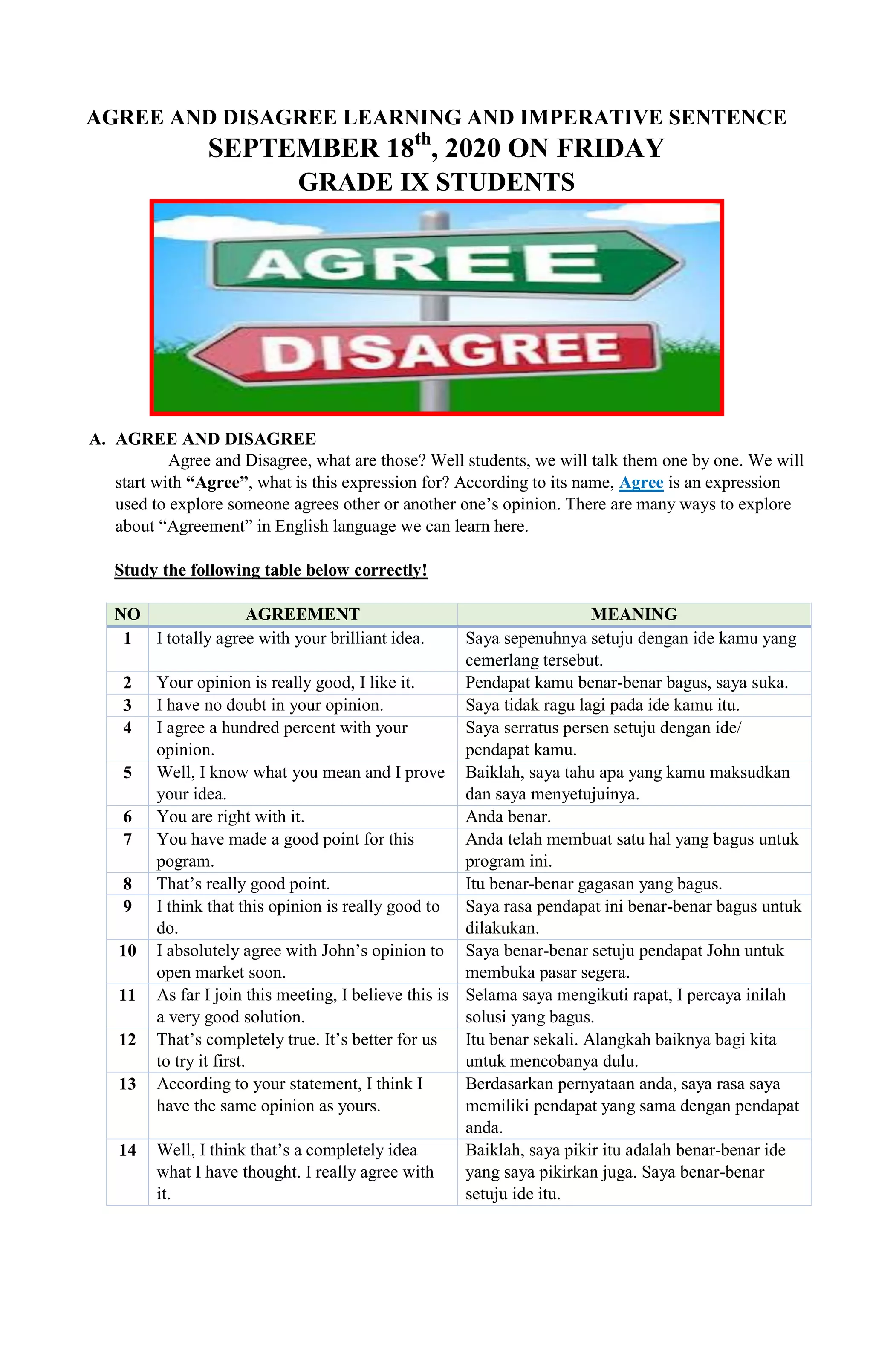 Agree Disagree and Imperative Sentence | PDF | Business Accounting ...