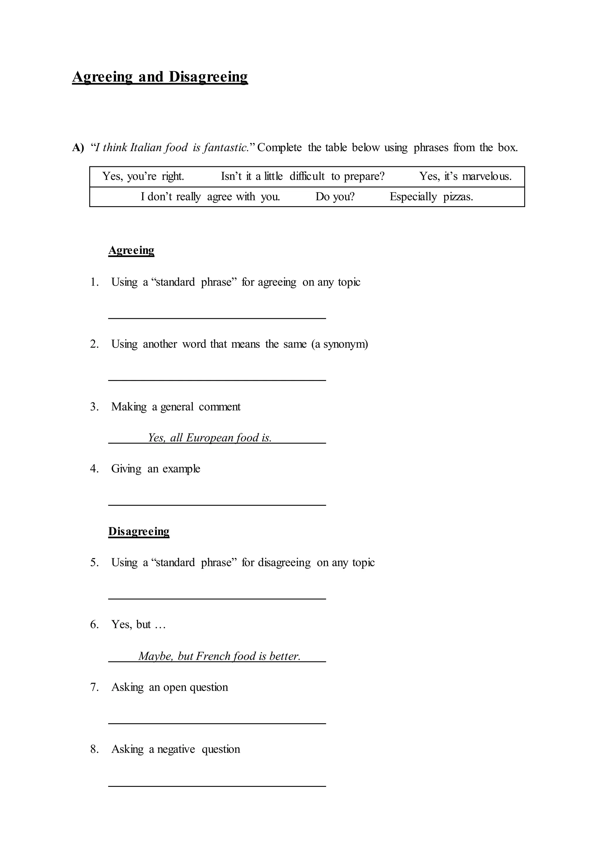 Agreeing and disagreeing | PDF